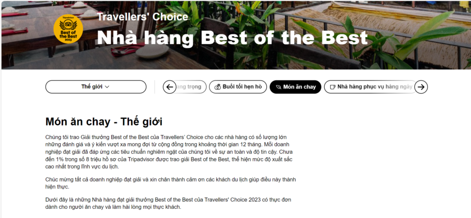 Hum được Tripadvisor vinh danh top 25 nhà hàng chay tốt nhất thế giới